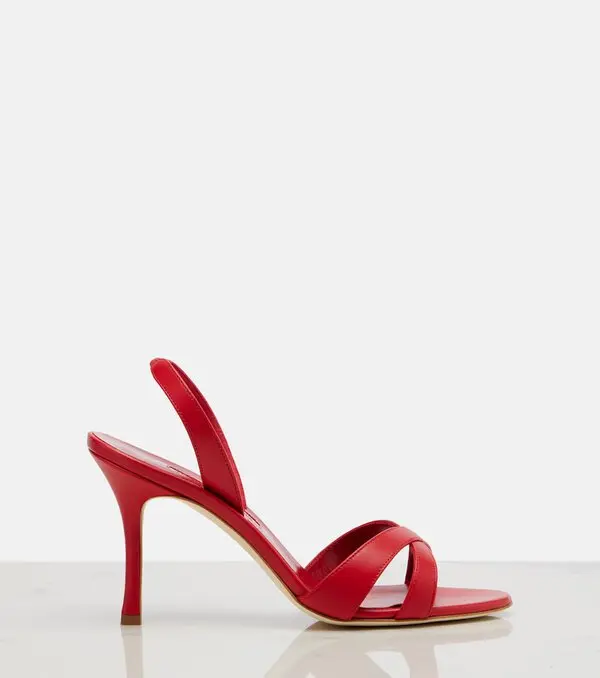 Manolo Blahnik Callasli Leather Slingback Sandals - Red