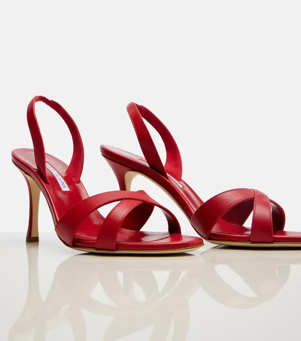 Manolo Blahnik Callasli Leather Slingback Sandals - Red