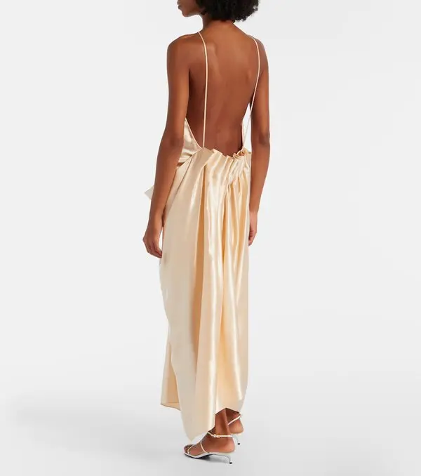 Khaite Draped Gathered Satin Maxi Dress - Beige