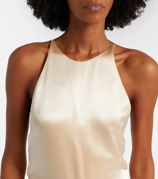 Khaite Draped Gathered Satin Maxi Dress - Beige
