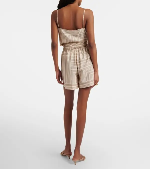 JOSEPH Laven Checked Silk Shorts - White