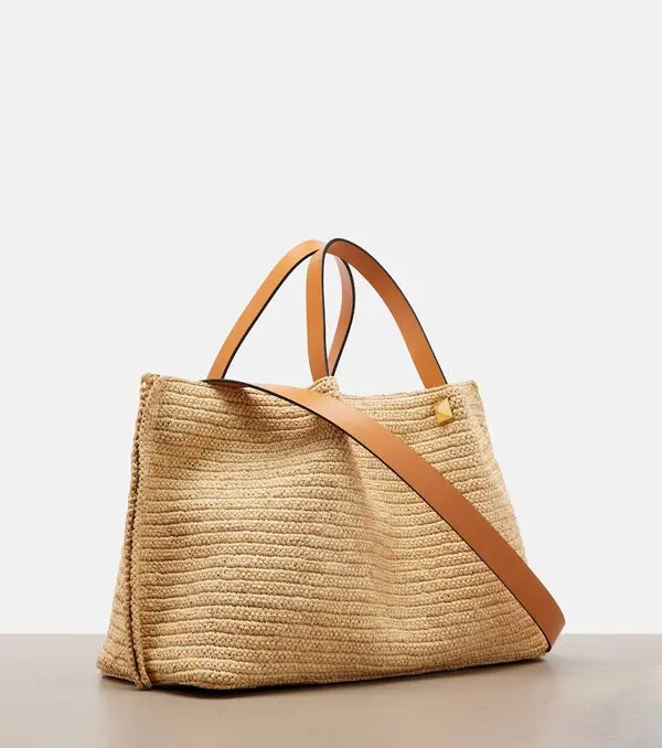 Valentino Garavani Vlogo Medium Raffia Tote - Neutrals