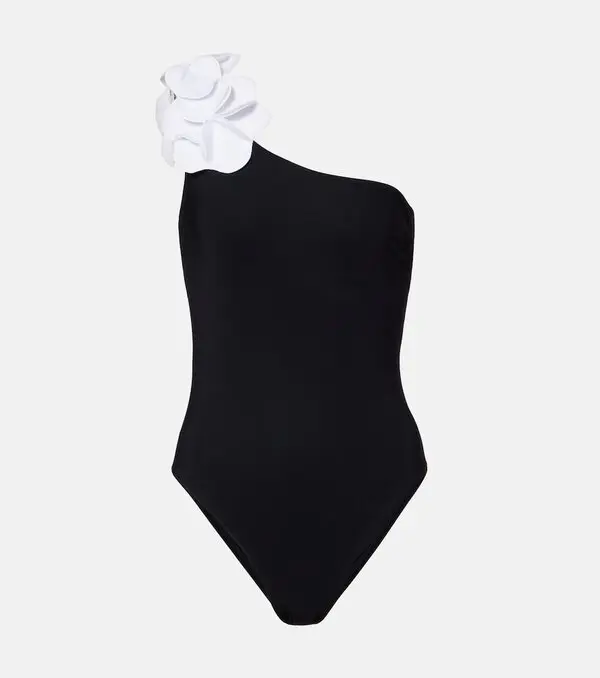 KARLA COLLETTO Tess One-shoulder Swimsuit With Floral Appliqu - Black