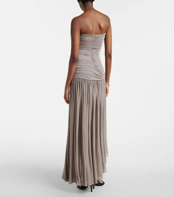 Christopher Esber Ruched Asymmetric Maxi Dress In Slate - Grey