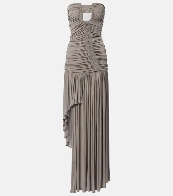 Christopher Esber Ruched Asymmetric Maxi Dress In Slate - Grey