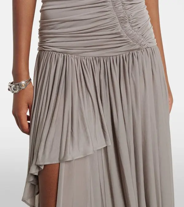 Christopher Esber Ruched Asymmetric Maxi Dress In Slate - Grey
