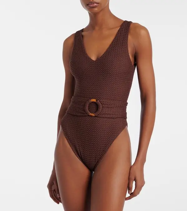 MONTCE Kim Belted Crochet Swimsuit - Brown