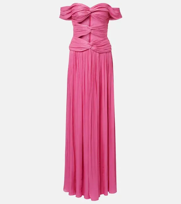 Costarellos Cutout Lurex Georgette Gown - Pink