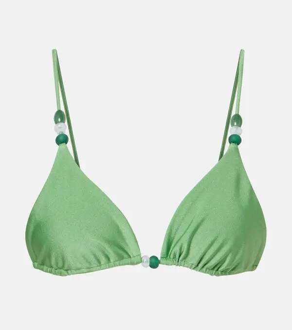 Jade Swim Via Beaded Triangle Bikini Top - Green