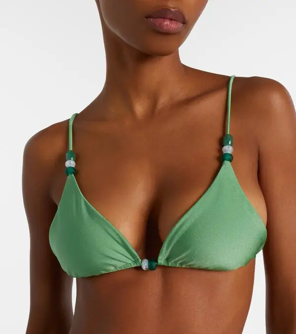 Jade Swim Via Beaded Triangle Bikini Top