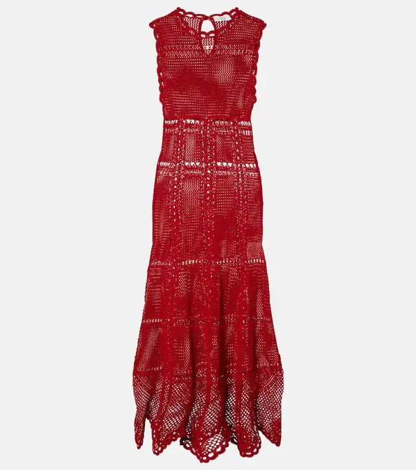 Erdem Cotton Crochet Midi Dress - Red