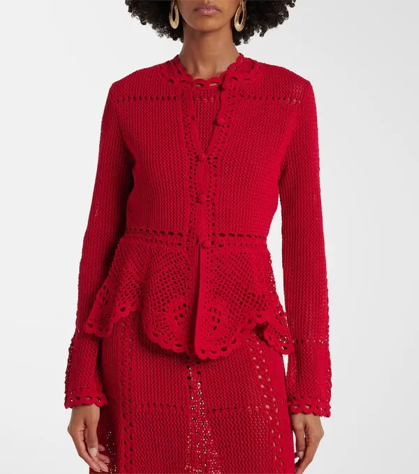 Erdem Crochet Cotton Cardigan - Red