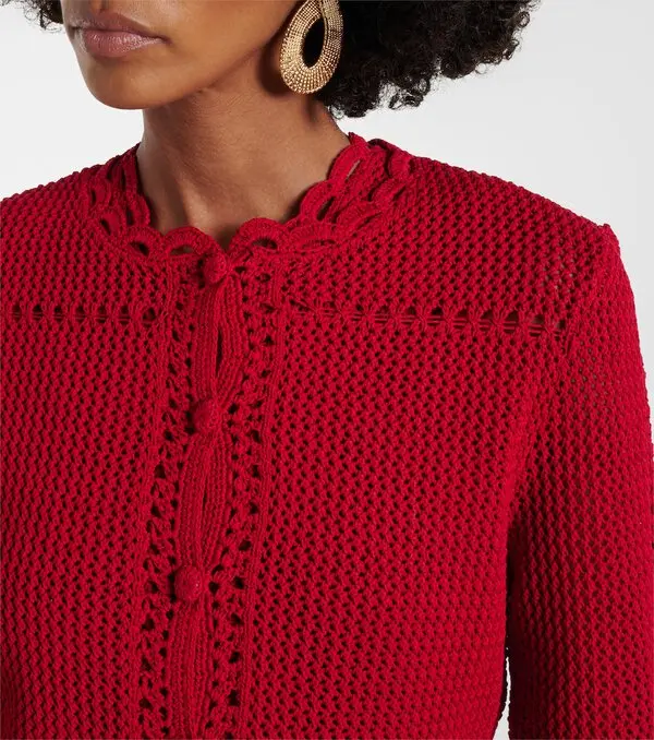 Erdem Crochet Cotton Cardigan - Red