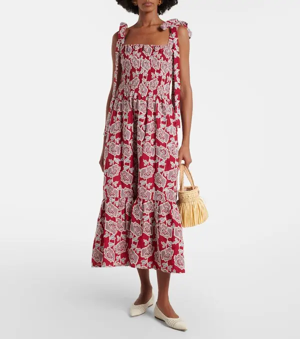 erdem red lace dress Erdem Bow-detailed Embroidered Poplin And Lace Midi Dress - Women - Orange Dresses