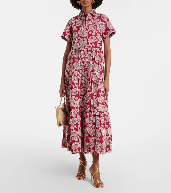 Erdem Embroidered Cotton-blend Shirt Dress - Red