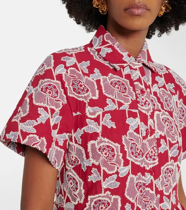Erdem Embroidered Cotton-blend Shirt Dress - Red