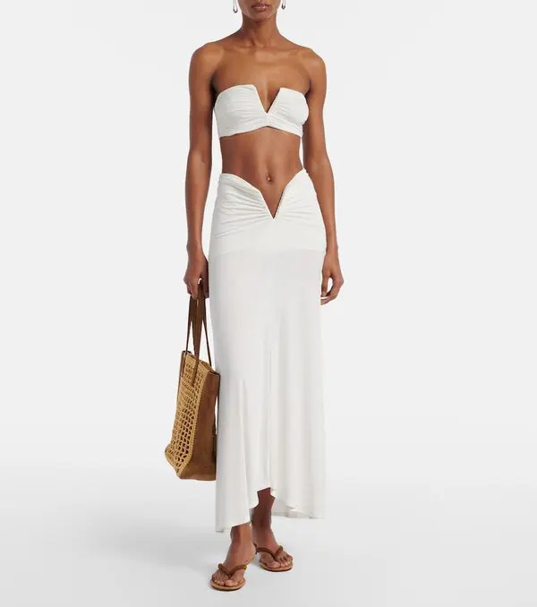 Jade Swim Skyla Ruched Jersey Maxi Skirt - White