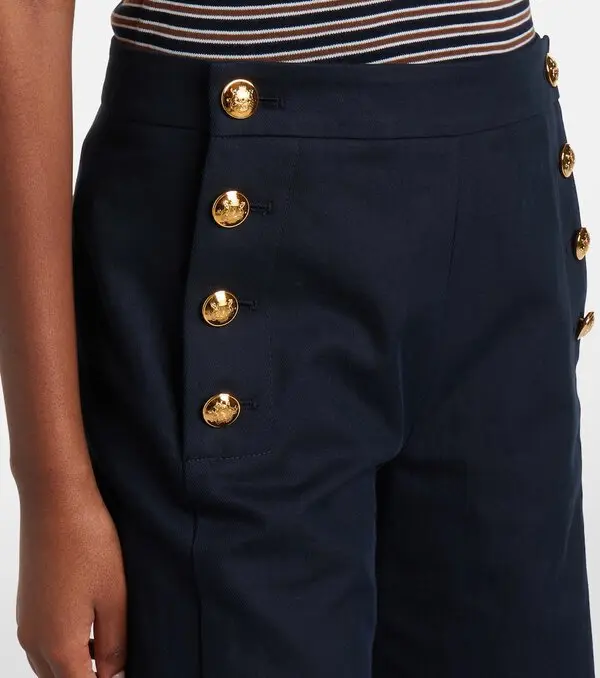 NILI LOTAN Reed Cotton And Linen Flared Pants - Blue