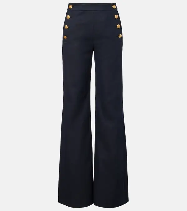 NILI LOTAN Reed Cotton And Linen Flared Pants - Blue