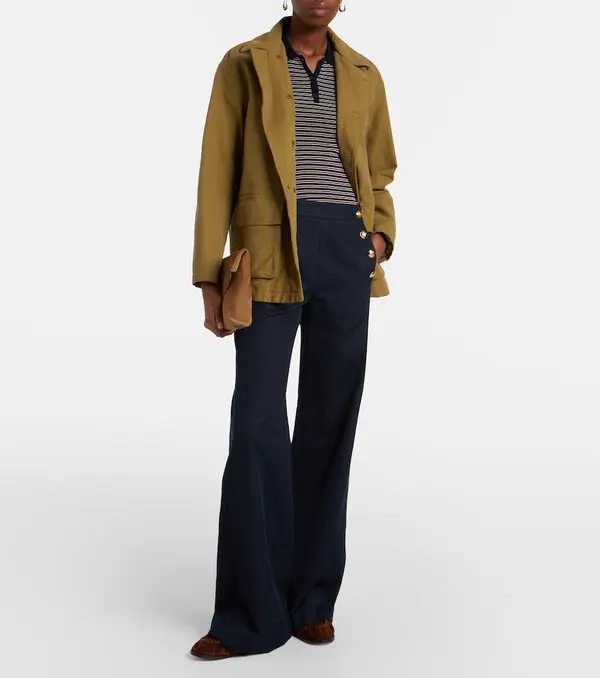NILI LOTAN Reed Cotton And Linen Flared Pants - Blue