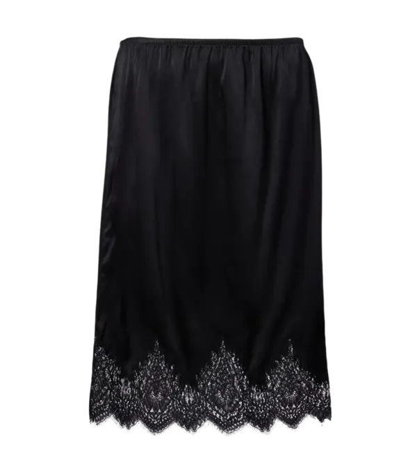 NILI LOTAN Thea Lace-trimmed Silk Midi Skirt - Black