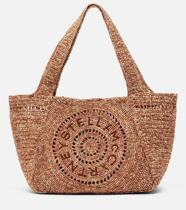 Stella McCartney Logo Raffia Tote Bag - Neutrals