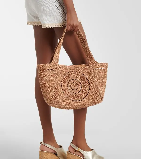 Stella McCartney Logo Raffia Tote Bag - Neutrals