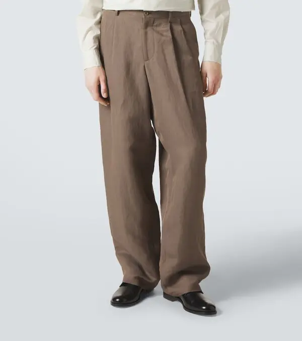 Giorgio Armani Archivio Linen-blend Straight Pants - Brown