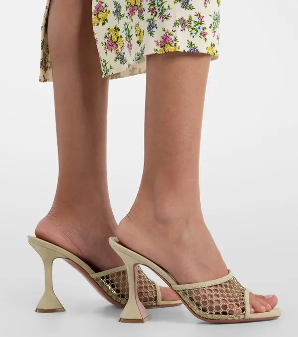 Amina Muaddi Lupita Leather-trimmed Sandals - Beige