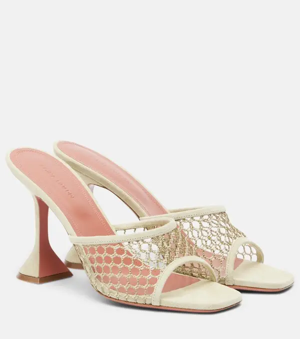 Amina Muaddi Lupita Leather-trimmed Sandals - Yellow