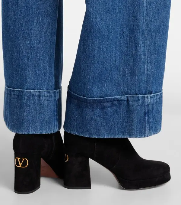 Valentino Garavani Fawcette Vlogo Suede Ankle Boots - Black