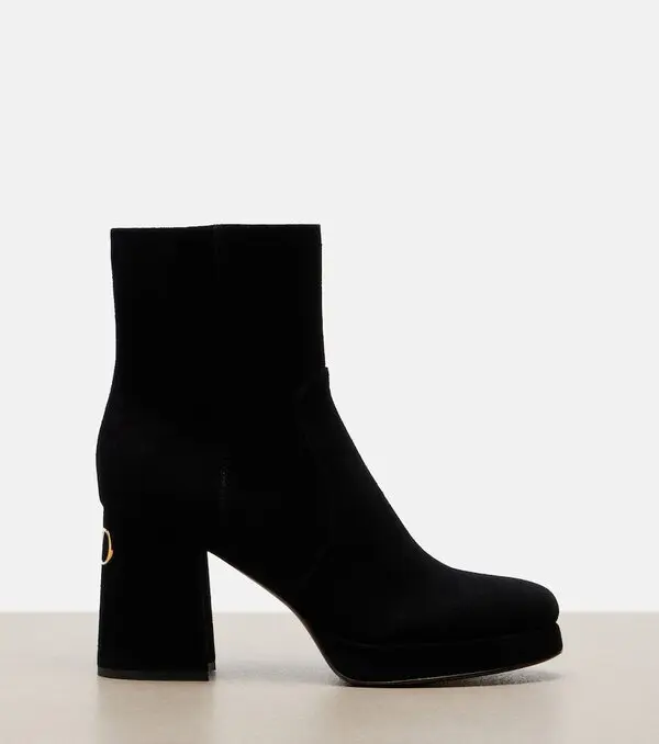 Valentino Garavani Fawcette Vlogo Suede Ankle Boots - Black