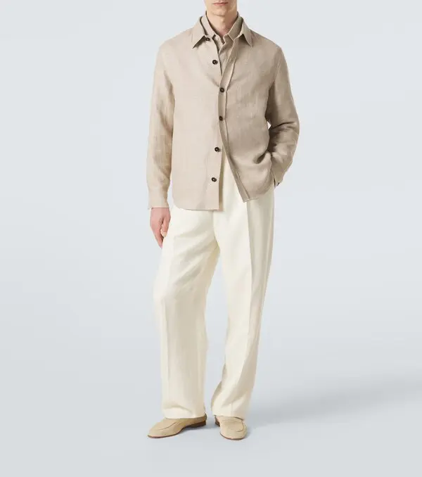 Zegna Cashmere, Linen, And Silk Overshirt - Beige
