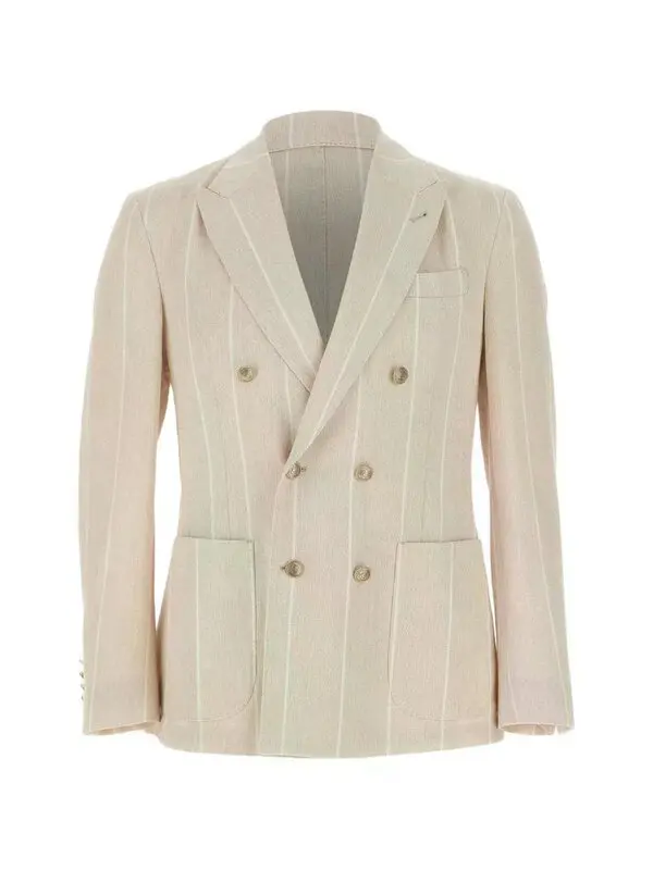 Eleventy Striped Double-breasted Blazer - Neutrals