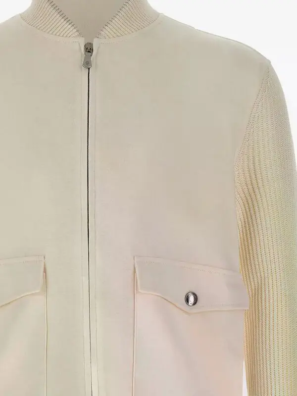 Eleventy Knitted-sleeve Zip-up Jacket - Neutrals