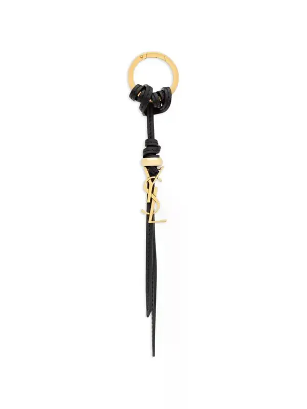 Saint Laurent Cassandre Knotted Leather Keyring - Black