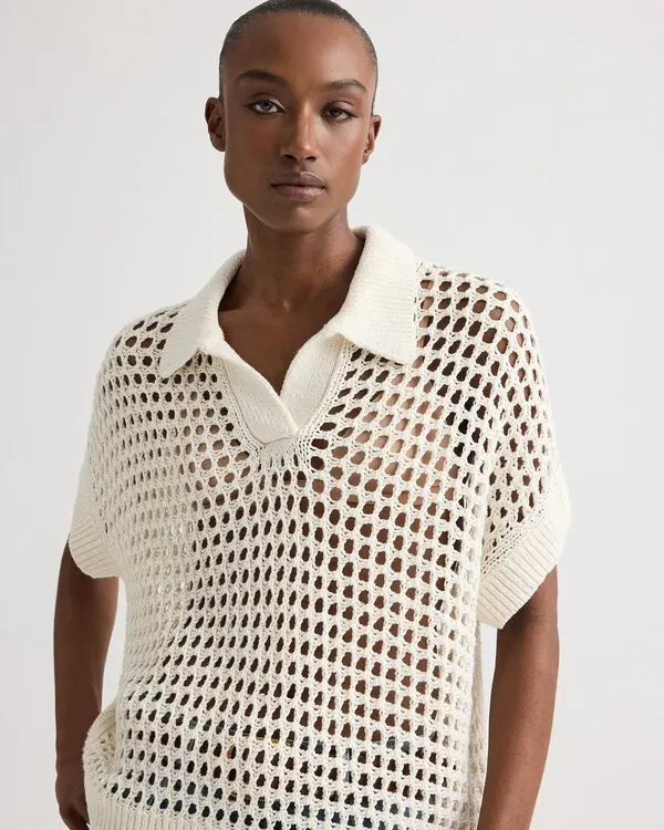 TWP Supersized Open Knit Polo In Linen Silk