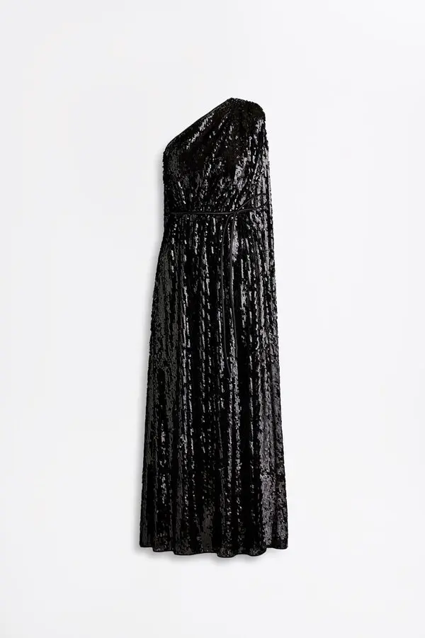 Scanlan Theodore Sequin One-shoulder Gown - Black