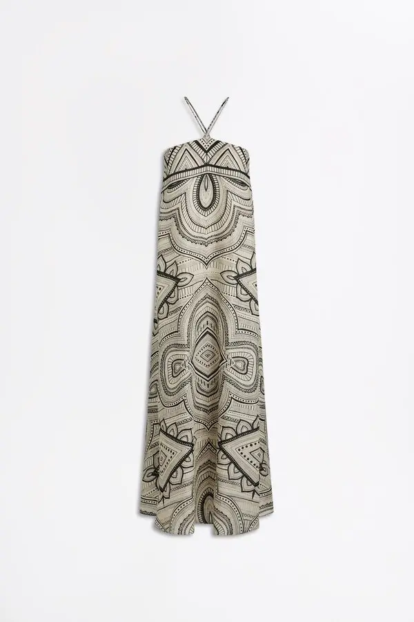 Scanlan Theodore Linen Ottoman Print Halterneck Dress