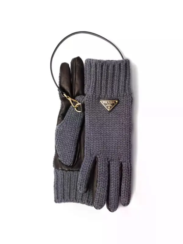 Prada Wool And Nappa Leather Gloves - Grey