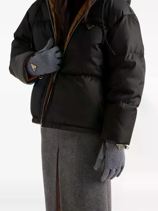 Prada Wool And Nappa Leather Gloves - Grey