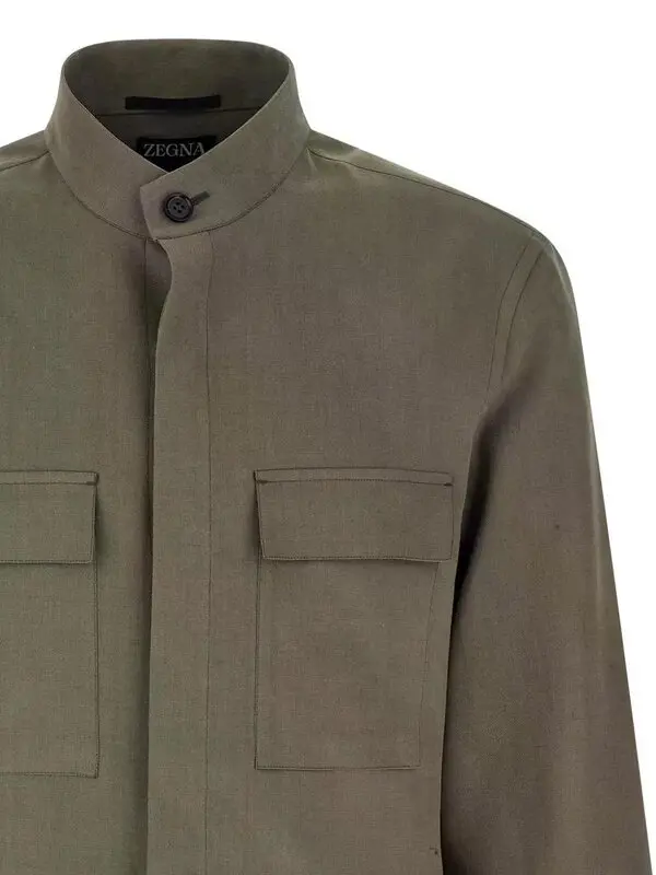Zegna Oasi Linen Mandarin-collar Overshirt - Grey