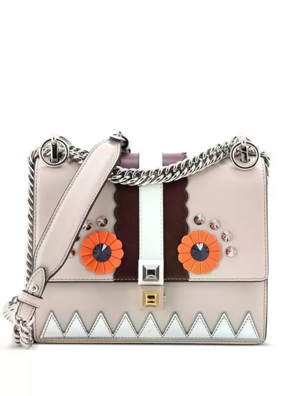 Fendi Faces Kan I Bag Leather Small Crossbody Bag - Grey