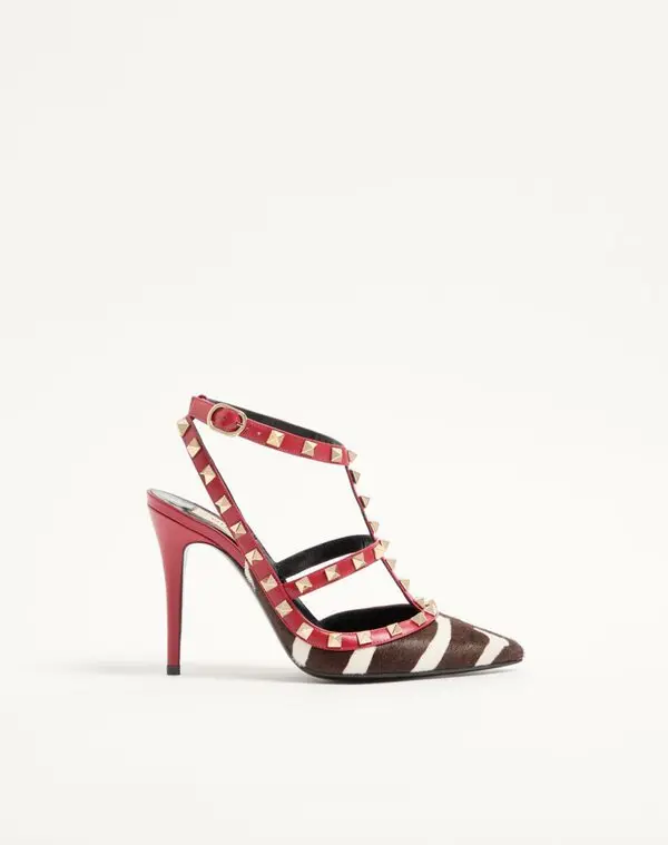 Valentino Garavani Rockstud Pony-effect Calfskin Pumps - White/brown/red