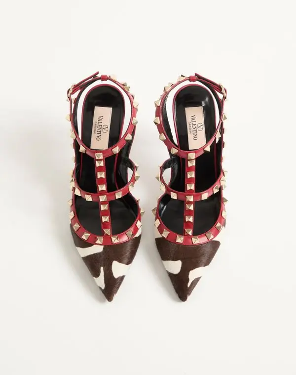 Valentino Garavani Rockstud Pony-effect Calfskin Pumps - White/brown/red