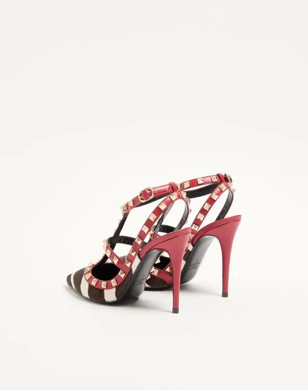 Valentino Garavani Rockstud Pony-effect Calfskin Pumps - White/brown/red