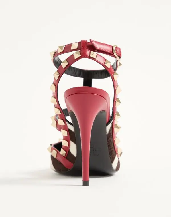 Valentino Garavani Rockstud Pony-effect Calfskin Pumps - White/brown/red