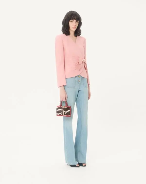 Valentino Garavani Rockstud Mini Shopping Bag In Pony-effect Calfskin - White/brown/red