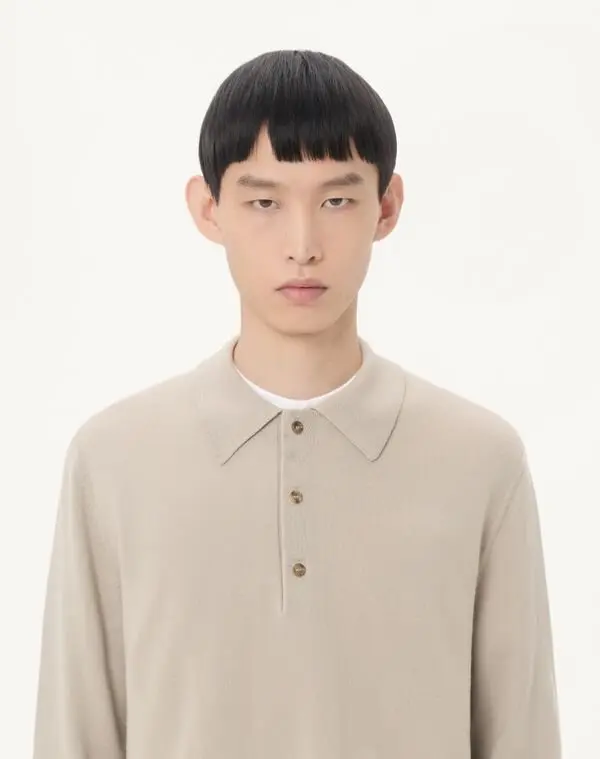 Valentino Garavani Wool Polo Shirt With Vlogo - Light Grey