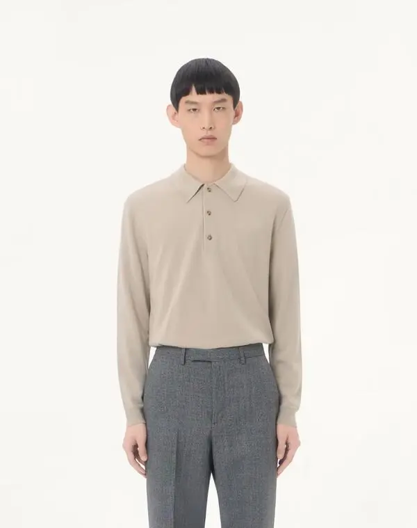 Valentino Garavani Wool Polo Shirt With Vlogo - Light Grey